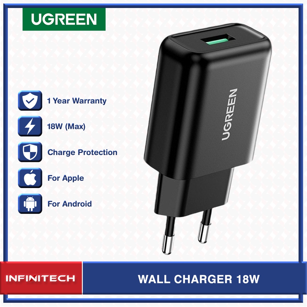 Jual Ugreen Kepala Charger Single USB Port 18W Fast Charging iPhone ...