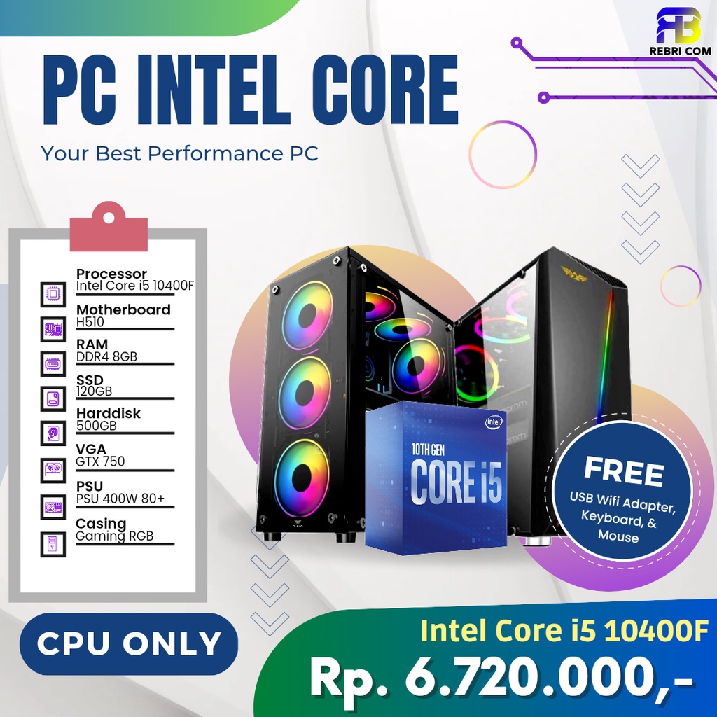 Jual PC Gaming Processor Intel Core i5 10400F 8GB / GTX 750 / GTX 1050 Ti / FULLSET | Shopee ...