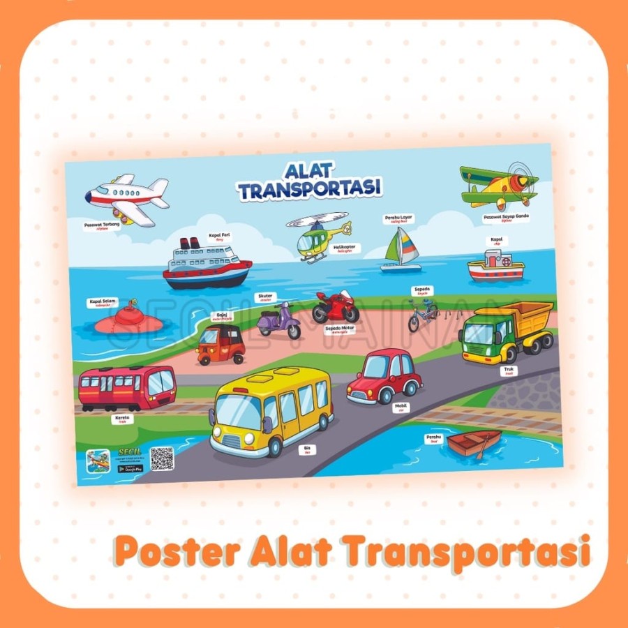Jual Poster Edukasi Belajar Transportasi anak TK SD PAUD wipe and clean ...