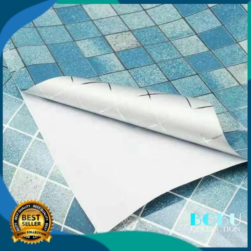 Jual Wallpaper Sticker Dinding Motif Keramik Biru 45cm x 100cm ...