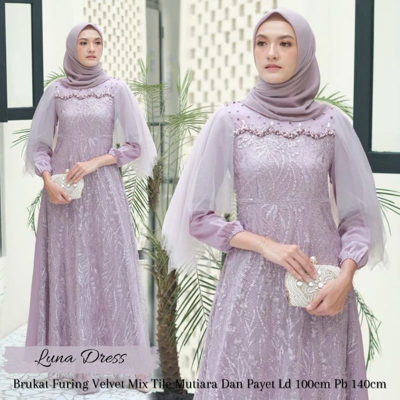 Jual [ LUNA DRESS] BAJU DRESS GAMIS BROKAT TILLE MEWAH FASHION MUSLIM WANITA KEKINIAN SERAGAM ...