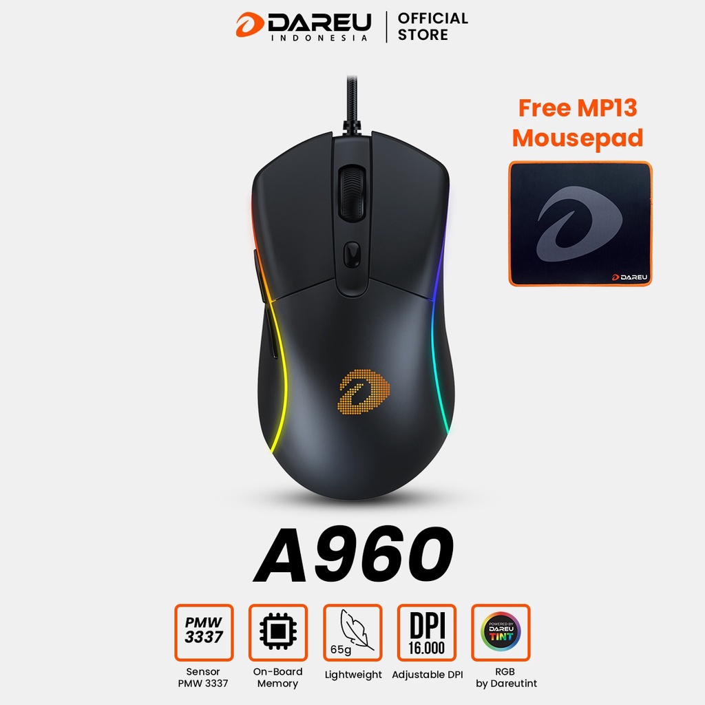 Jual Mouse Gaming Lightweight 65 gr DAREU A960 ALPHA | Shopee Indonesia