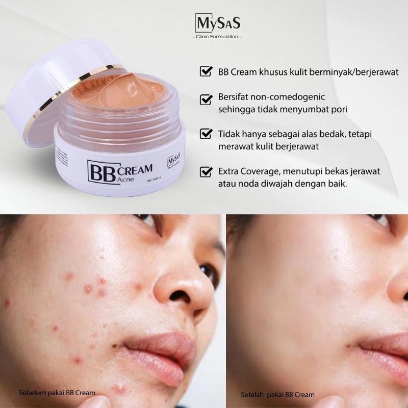 Jual MYSAS BB CREAM ACNE (untuk wajah berjerawat) | Shopee Indonesia