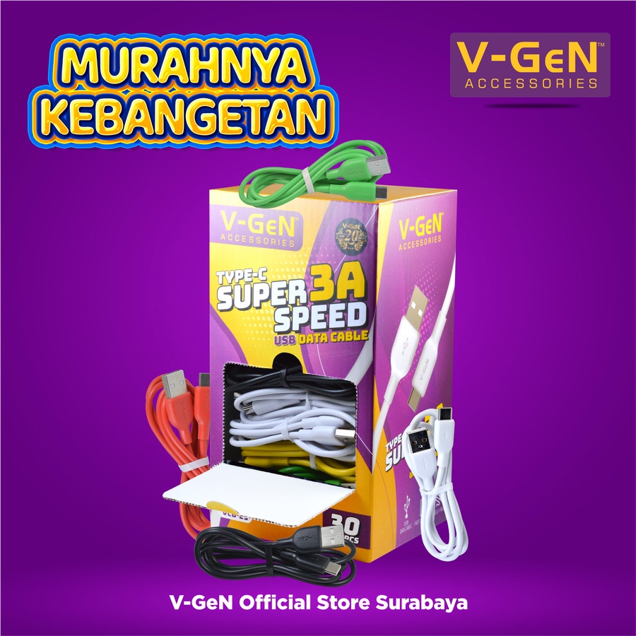 Jual Kabel Data Type C V-GeN VCB-29 Fast Charging 3A 1 Box isi 30pcs ...