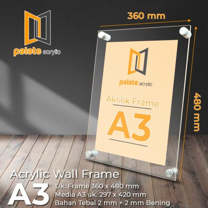 Jual acrylic / akrilik frame poster/wall display ukuran A3 bahan 2mm ...