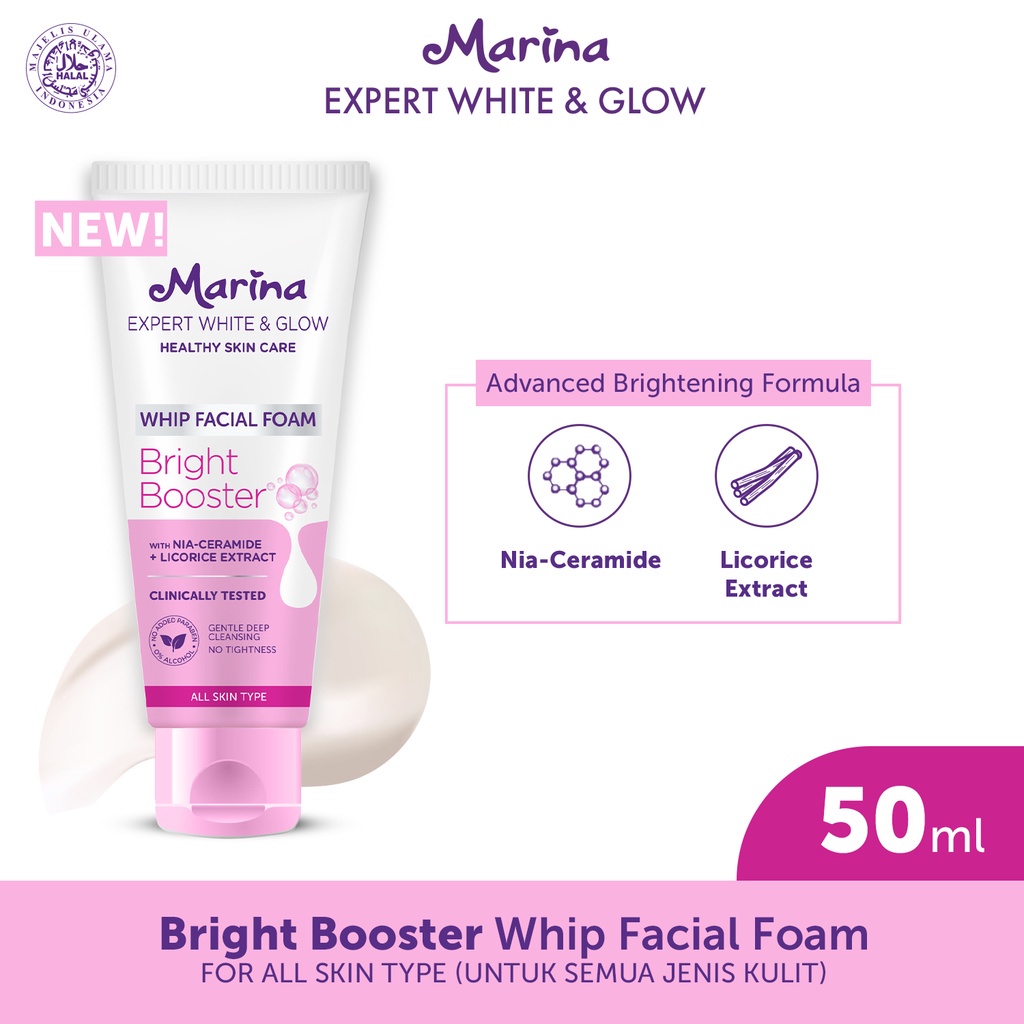 Jual Marina Expert White & Glow Whip Facial Foam Bright Booster ...