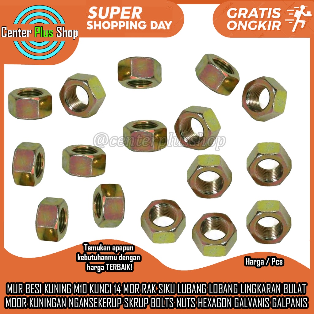 Jual MUR BESI KUNING M10 KUNCI 14 MOR RAK PLAT PELAT SIKU LUBANG LOBANG ...