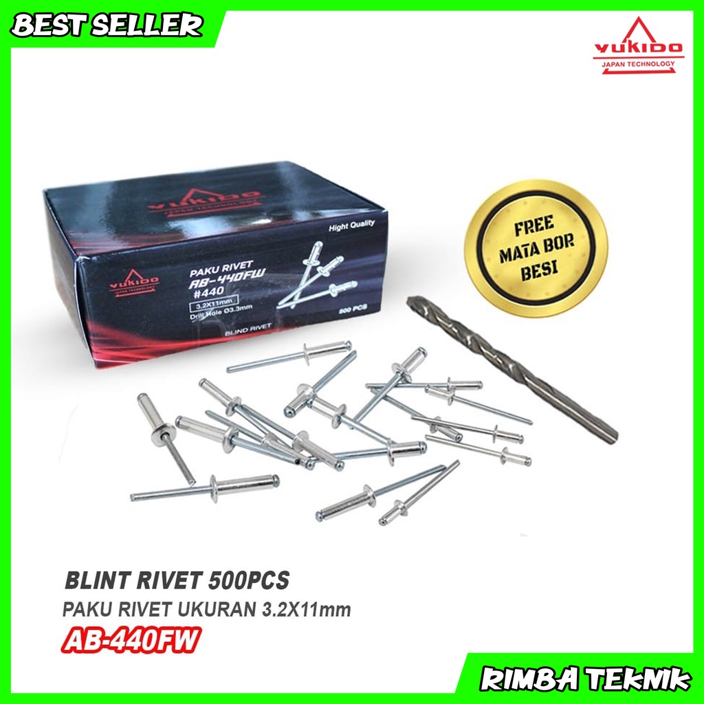 Jual YUKIDO paku rivet tipe 440 isi 500 pcs size 3.2mm x 11mm paku ...
