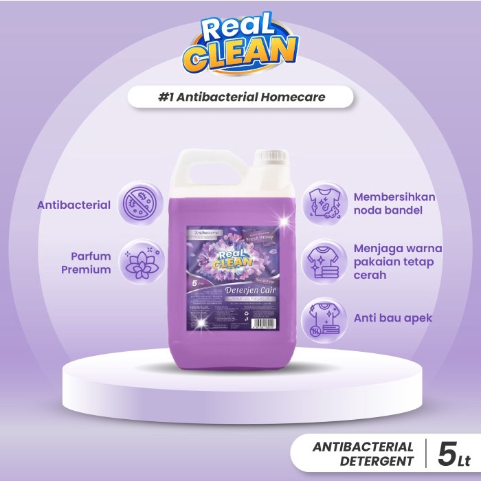 Jual Dete Real Clean Deterjen Cair Fresh Peony Antibacterial 5 Liter - Detergen | Shopee Indonesia