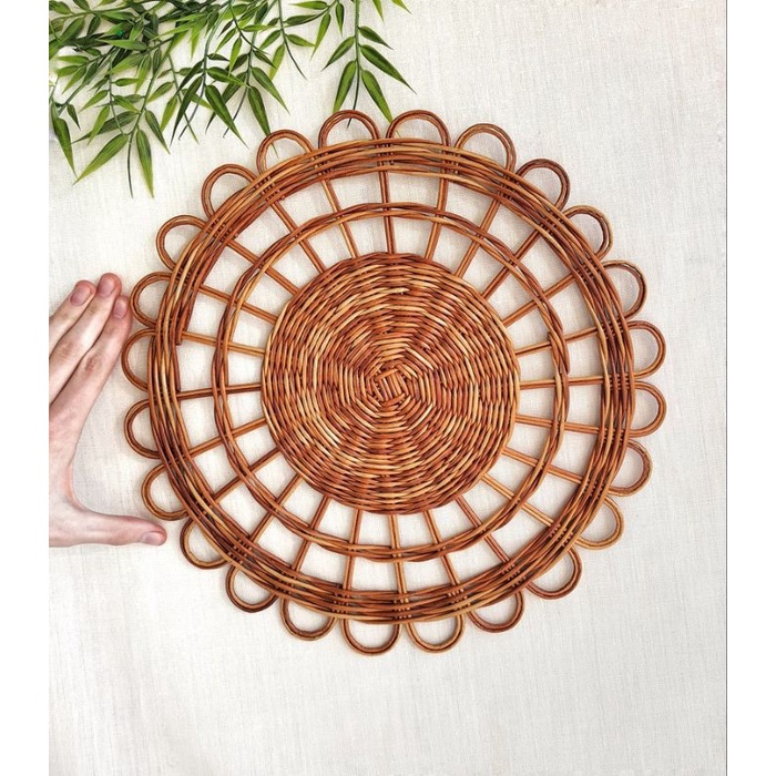 Jual hiasan dinding rotan placemat motif bunga wicker/dekorasi dinding ...