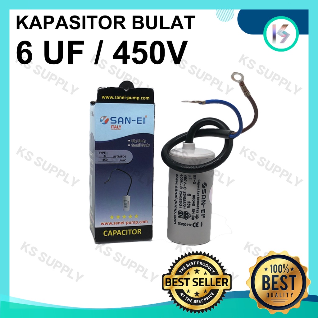 Jual 6 UF 450 V SAN-EI Capacitor Kapasitor Bulat Capasitor Pompa Air ...