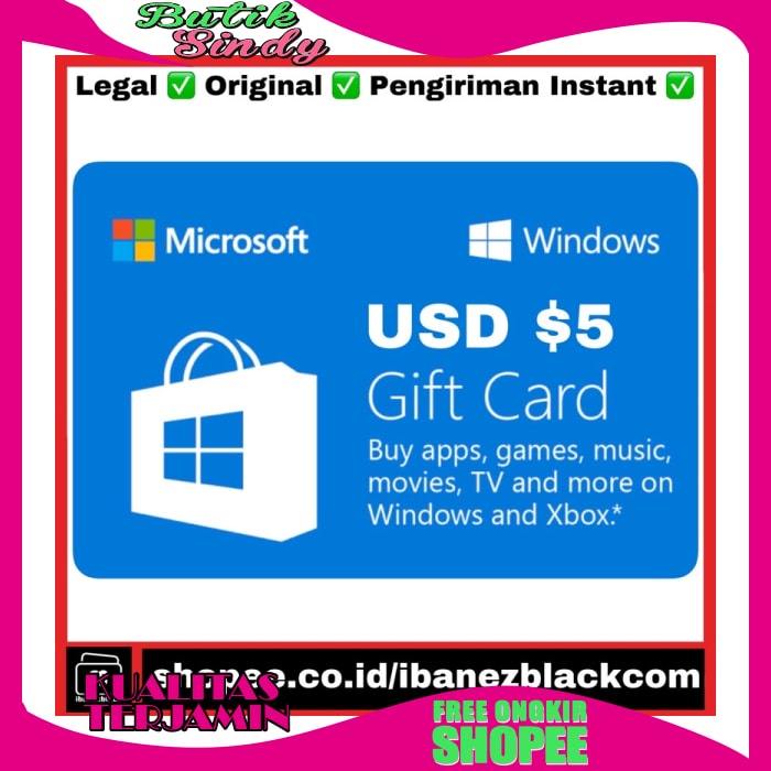 Jual Popuper / Murah / Promo / Original Microsoft Windows Gift Card $5 ...