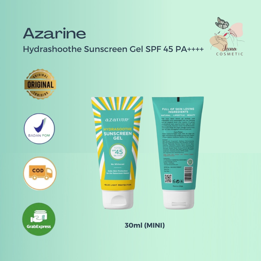 Jual Azarine Hydrasoothe Sunscreen Gel SPF45 PA++++ Mini Size 30ml ...