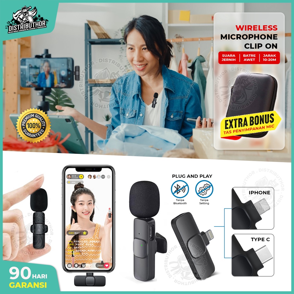 Jual Mic Clip On Wireless Hp Mikrofon Nirkabel For Type C Lightning ...