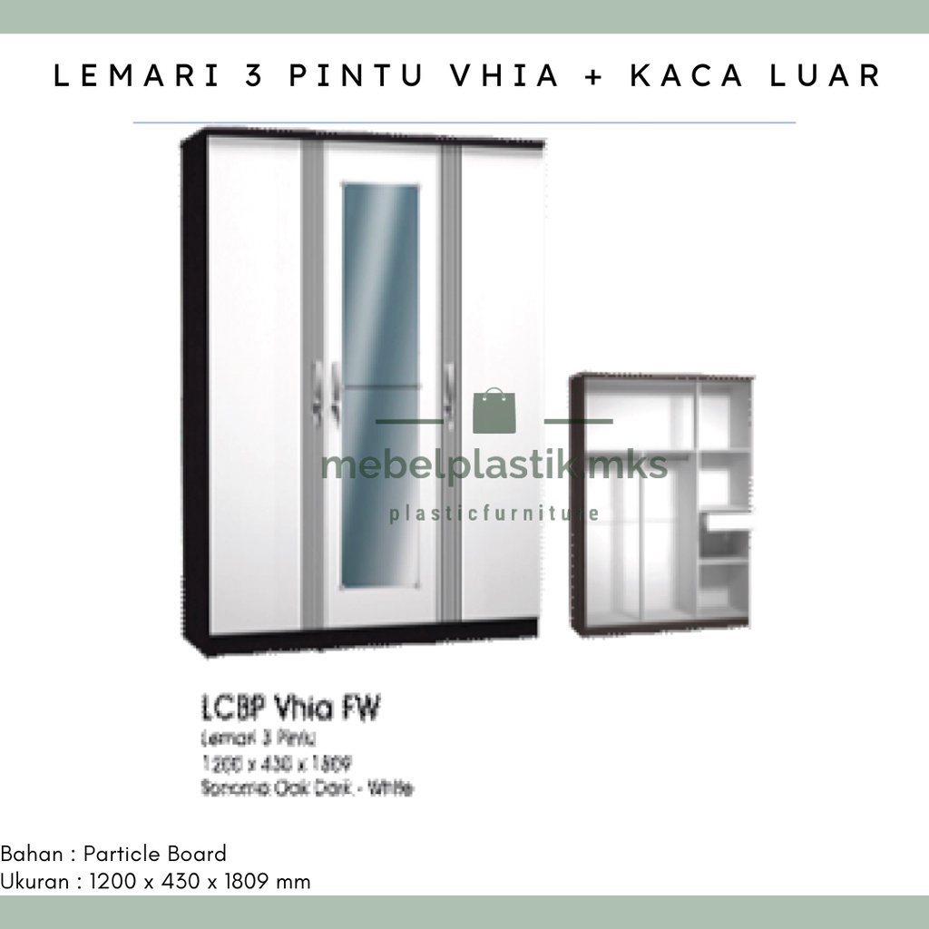 Jual Lemari Cermin/ Lemari Kayu LCBP / Lemari pakaian Panel 3 pintu ...