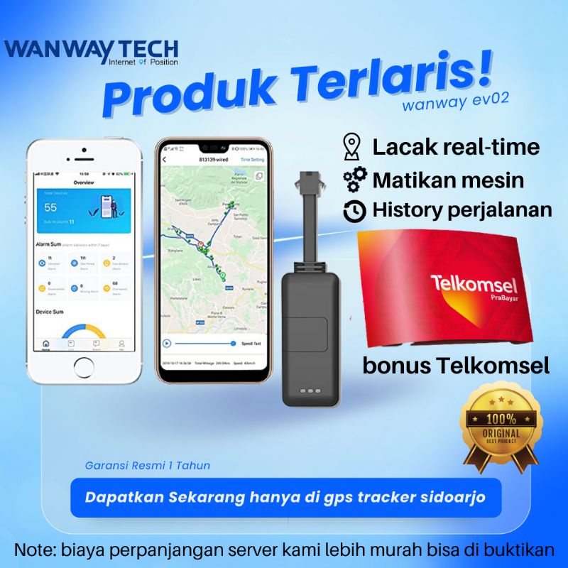 Jual gps tracker wanway ev02 free aplikasi iopgps / trackerone bonus ...