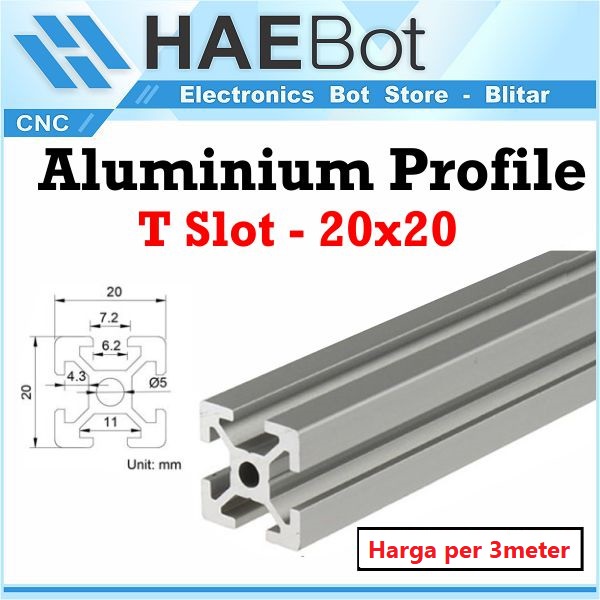 Jual [HAEBOT] Aluminium Profile T Slot 2020 20x20 AP2020 Alumunium 3 Meter Profil Frame CNC ...