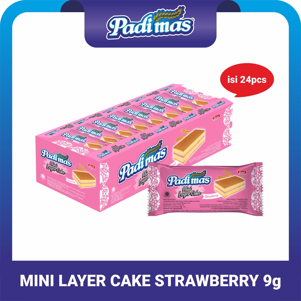 Jual Padimas Mini Layer Cake (Bolu Lapis) Strawberry 9g - Box isi 24pcs ...
