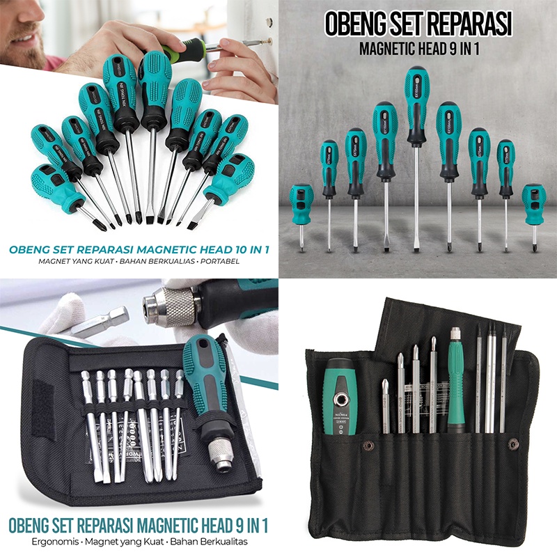Jual Obeng Set Lengkap Kepala Magnet untuk Perbaikan 10in1 - Green ...