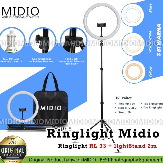 Jual Ring Light Midio RL33 Plus Stand Ringlight Bicolour Untuk MUA Vlog ...