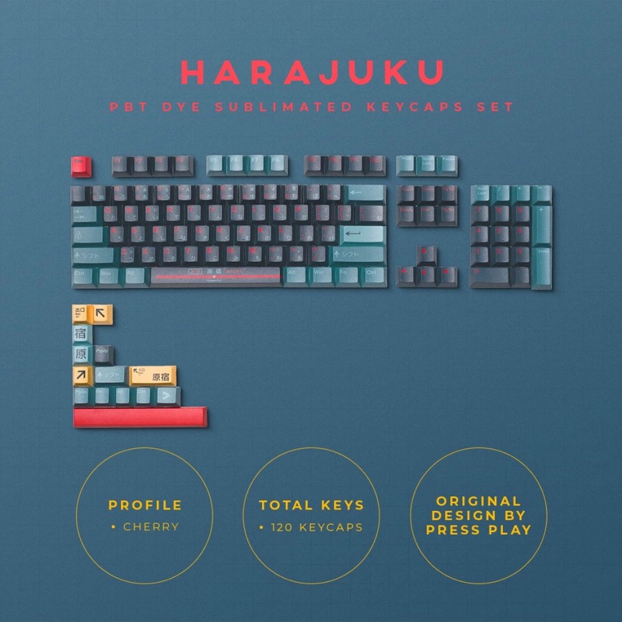 Jual Press Play Harajuku Japanese Root PBT Keycaps 118 Set Cherry ...