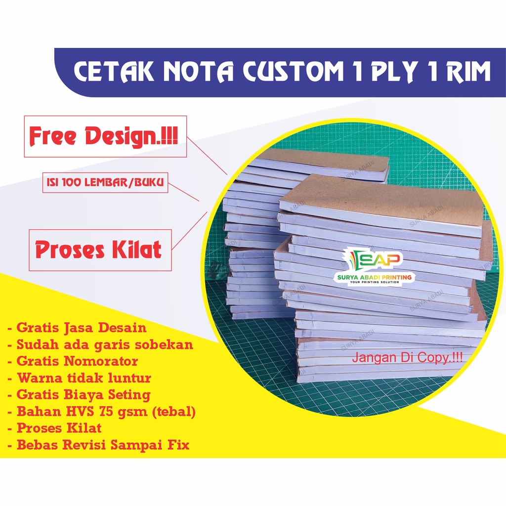 Jual CETAK NOTA CUSTOM 1 RIM 1 PLY FREE DESIGN PROSES KILAT | Shopee ...