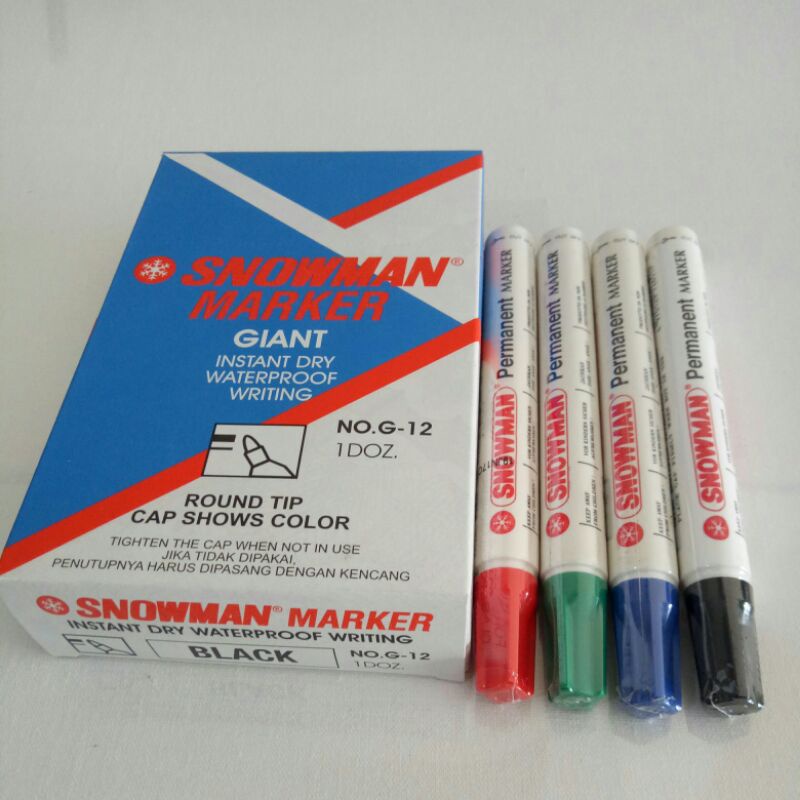 Jual Snowman Spidol Permanen G12 Sepidol Permanent Marker 4 WARNA ...