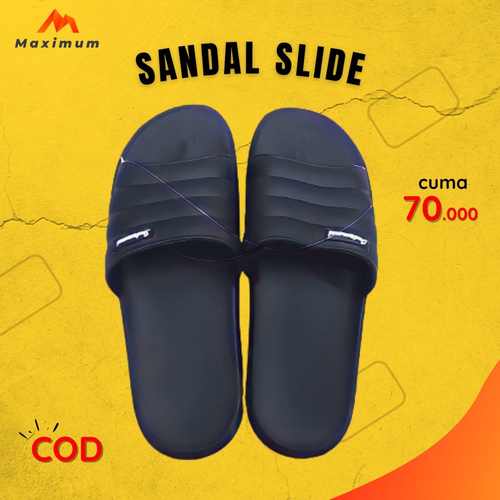 Jual Sendal Slide Hitam Karet Rubber Pria Kekinian/Sandal Slop Karet ...