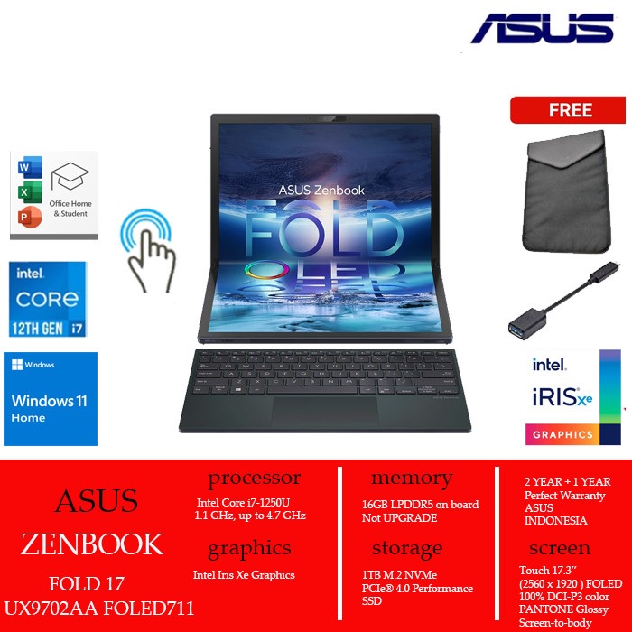 Jual Asus ZenBook 17 Fold UX9702AA FOLED711 Core i7 1250U 16G 1TB Win11 ...