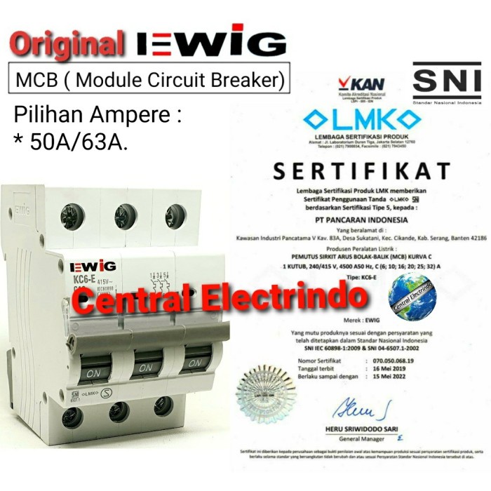 Jual Komponen Listrik Mcb Ewig 3Pole 50A/63A Sni. | Shopee Indonesia