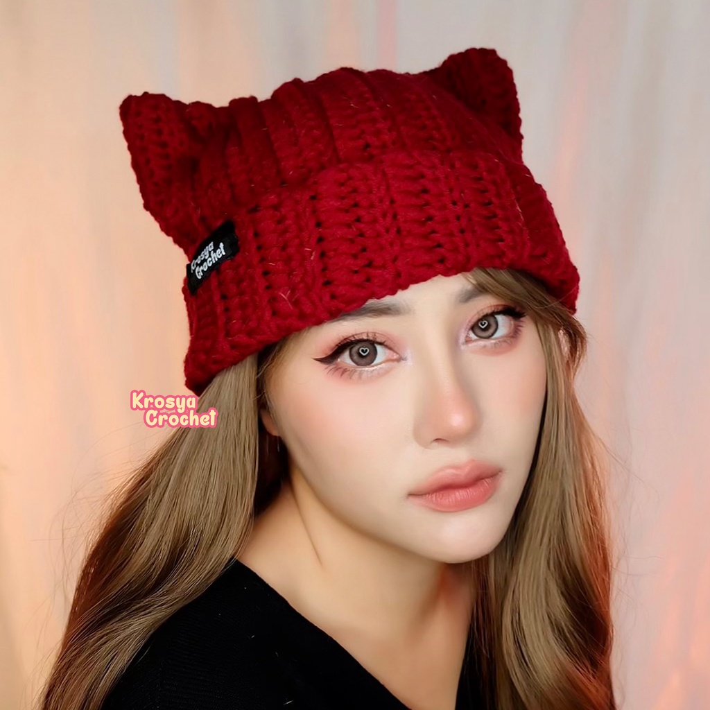 Jual Cat Beanie Topi Rajut Kuping Kucing Pin Krosya Crochet Kupluk ...