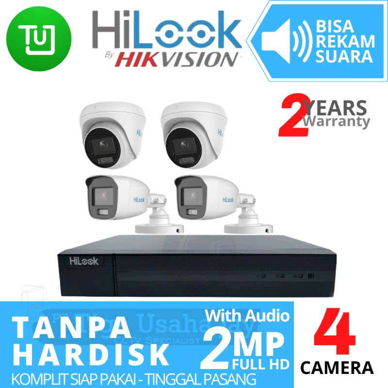 Jual PAKET CCTV HILOOK 2MP 4 CHANNEL 4 CAMERA AUDIO | Shopee Indonesia
