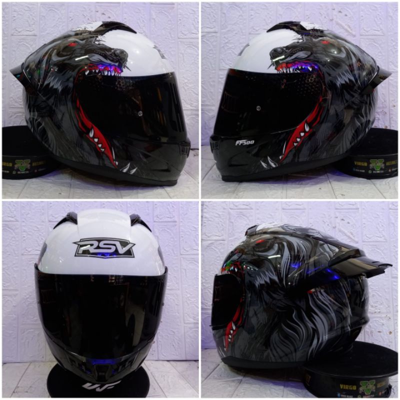Jual HELM RSV FF500 MOTIF WOLF BLACK WHITE PAKET GANTENG VISOR IRIDIUM ...