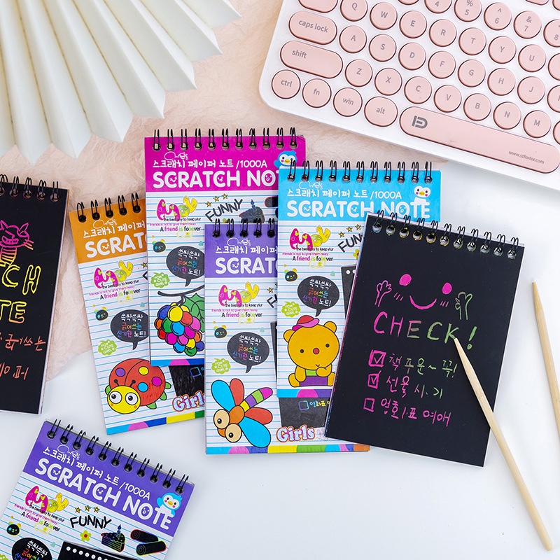 Jual SCRATCH NOTE / BUKU MAGIC WARNA / BLACK CARDBOARD MINI / SCRATCH ...