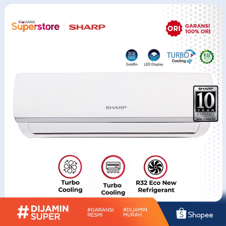 Jual Sharp AC Split Wall Mounted Dinding Standard Turbo Goldfin R32 2 PK - AH-A18ZCY | AHA18ZCY ...