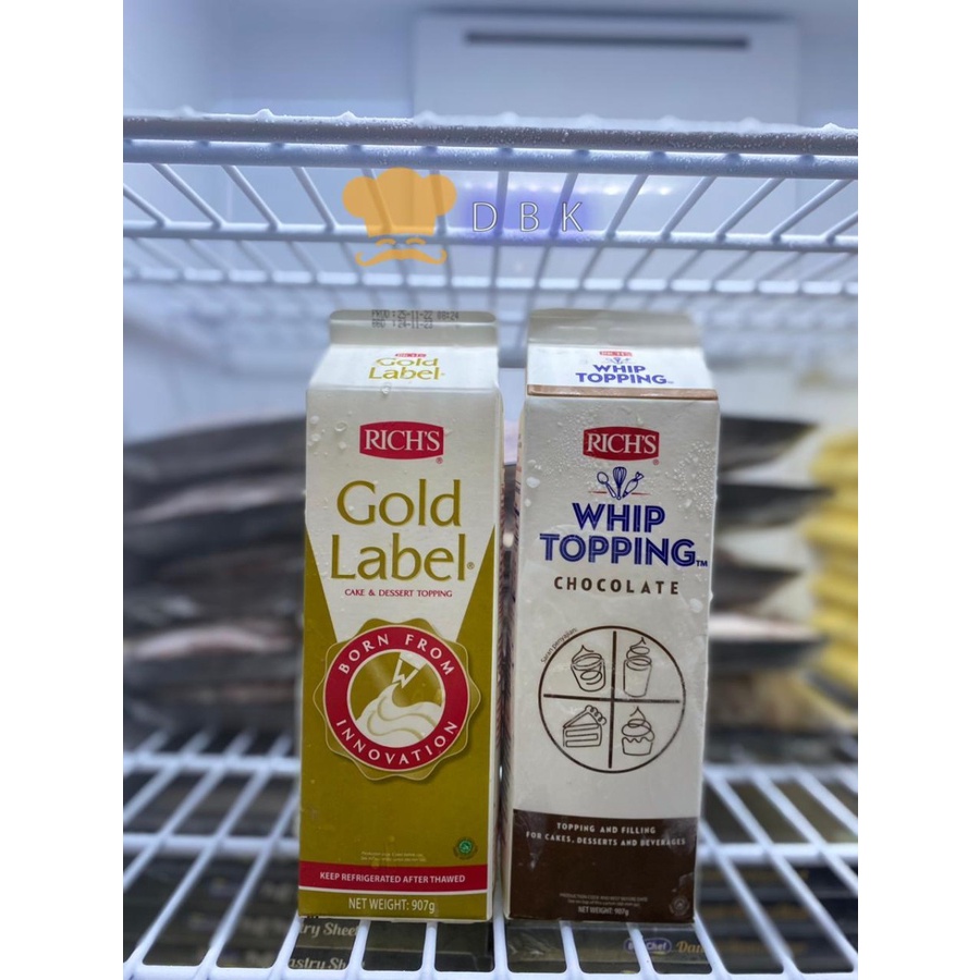 Jual rich's label whip cream gold dan coklat whipping 907 gr topping ...