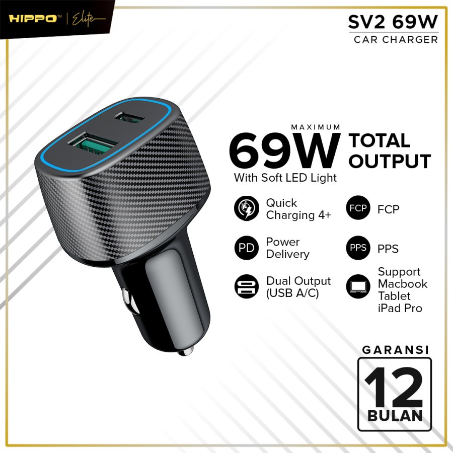 Jual Hippo SV2 Car Charger 69W Dual port USB Type C Fast Charging PD QC ...
