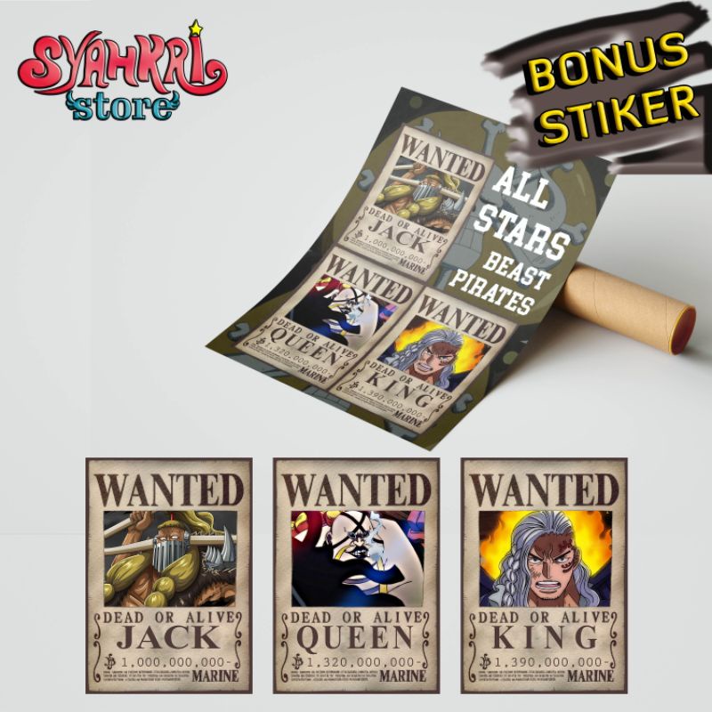 Jual Jack Queen King Poster Wanted Bounty One Piece | Shopee Indonesia