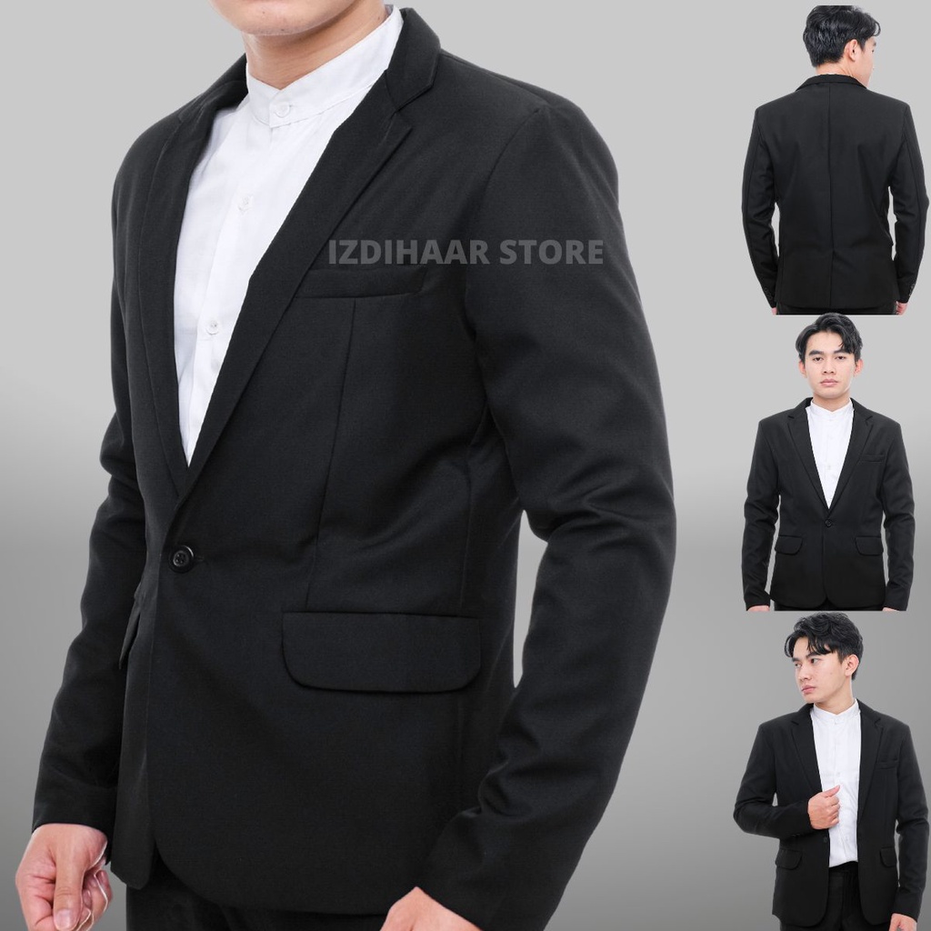 Jual Jas Pria Formal Slim Fit Casual Pengantin Wisuda Hitam Bahan Semi Woll Korean Style Jas ...