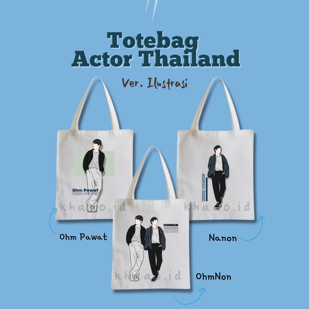 Jual Totebag Tote bag ohm pawat nanon korapat Thai Actor Ilustrasi Ohmnon Bad Buddy series ...
