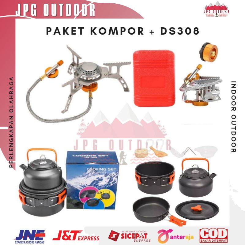 Jual Paket Cooking Set Nesting DS308 plus Kompor Camping Ultralight ...