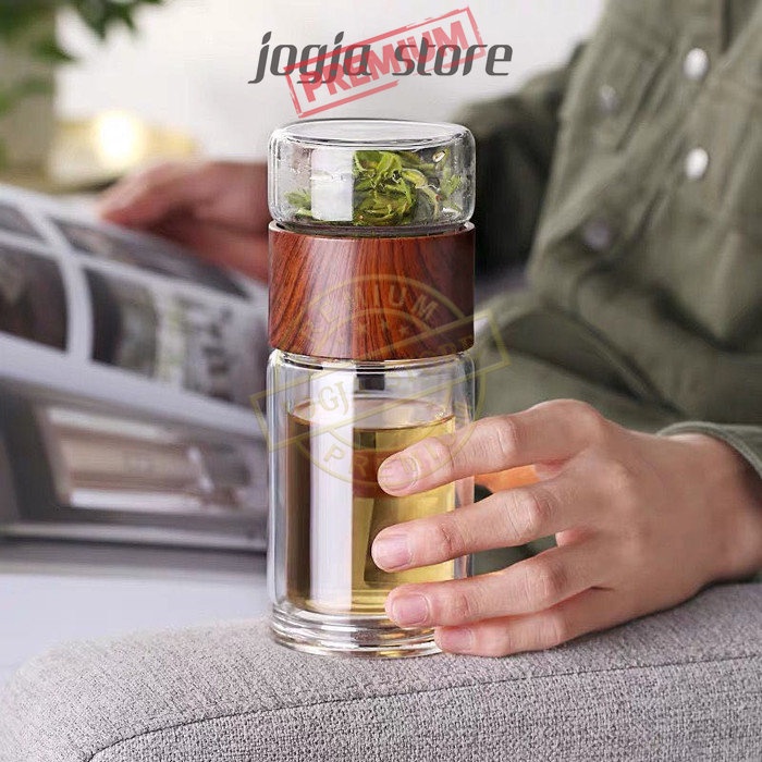 Jual Tumbler Kaca Handle Kayu / Teapot Infuser Portable / Botol Minum ...