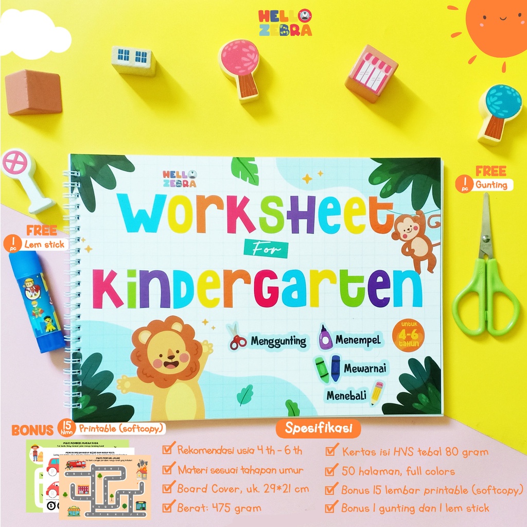 Jual Worksheet for Kindergarten | Worksheet Anak TK Gunting Tempel ...