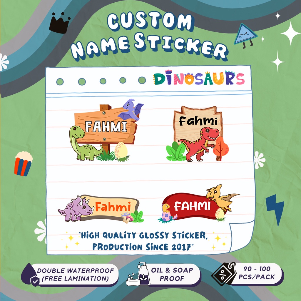 Jual 90pcs WATERPROOF STICKER LABEL NAMA ANAK COWO KARAKTER MINION ...