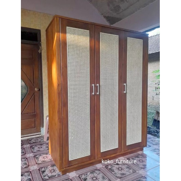 Jual lemari minimalis custom rotan kayu jati | Shopee Indonesia