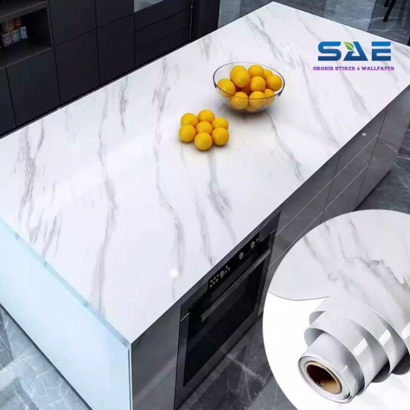 Jual Wallpaper Sticker Dapur PVC Marmer Glossy Lemari Meja Pintu ...