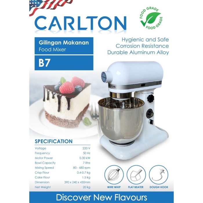 Jual Mesin Mixer Listrik Adonan Kue Roti 300 Watt B7 CARLTON / Mesin ...
