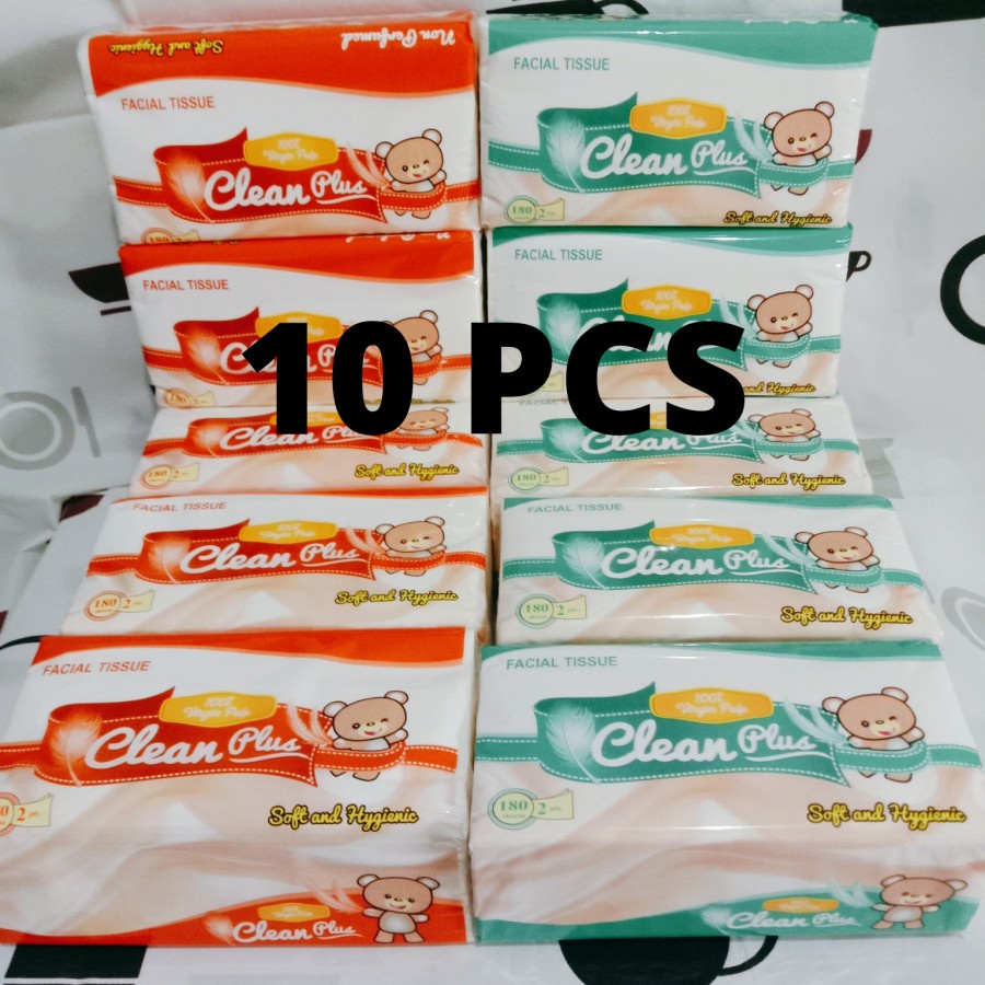 Jual TISU CLEAN PLUS 1 PACK ISI 10 PCS Facial Tissue 180 Sheets 2 Ply ...