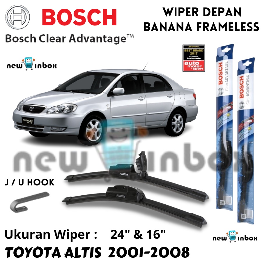 Jual Wiper Depan Mobil TOYOTA COROLLA ALTIS E120 2001-2008 Sepasang Frameless BOSCH CLEAR ...