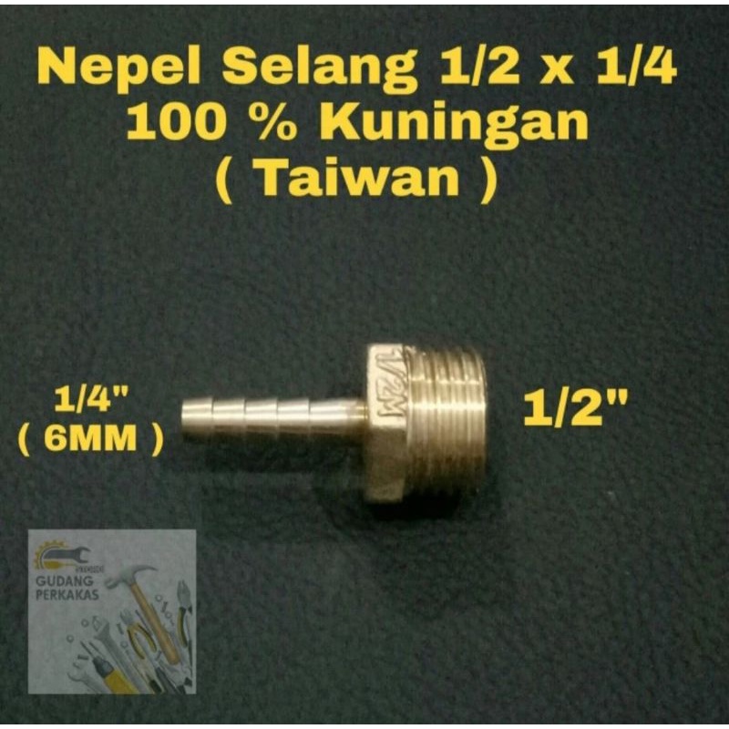 Jual Nepel Selang 1/2x1/4 TAIWAN Nipel Selang Drat Luar 1/2 x 6MM Kuningan | Shopee Indonesia
